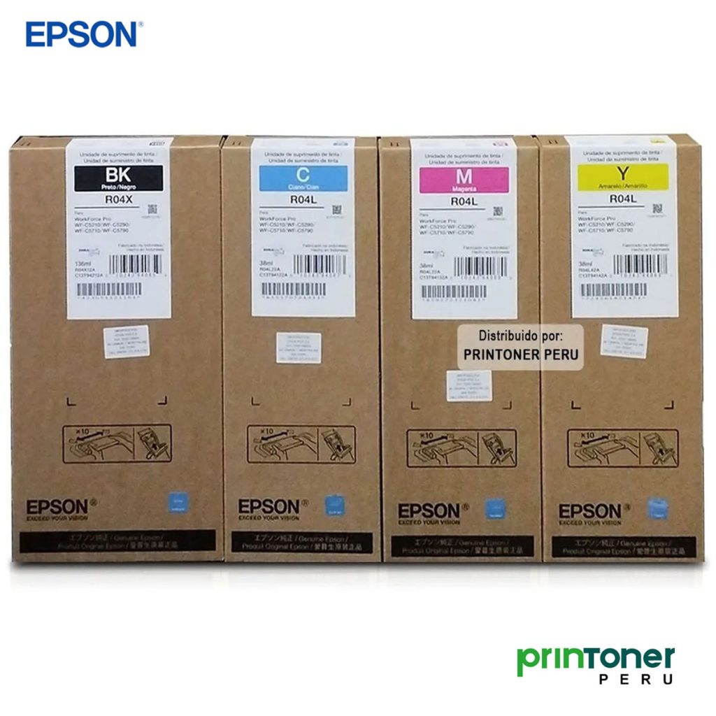 Bolsa de Tinta Epson R04X y R04L por Juego de 4 colores Negro, Cian ...