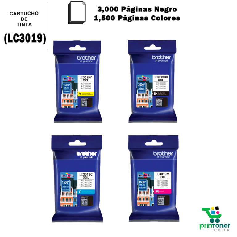 Kit De Tinta Brother LC3019 Cyan, Magenta, Yellow y Negro - PrinToner Perú