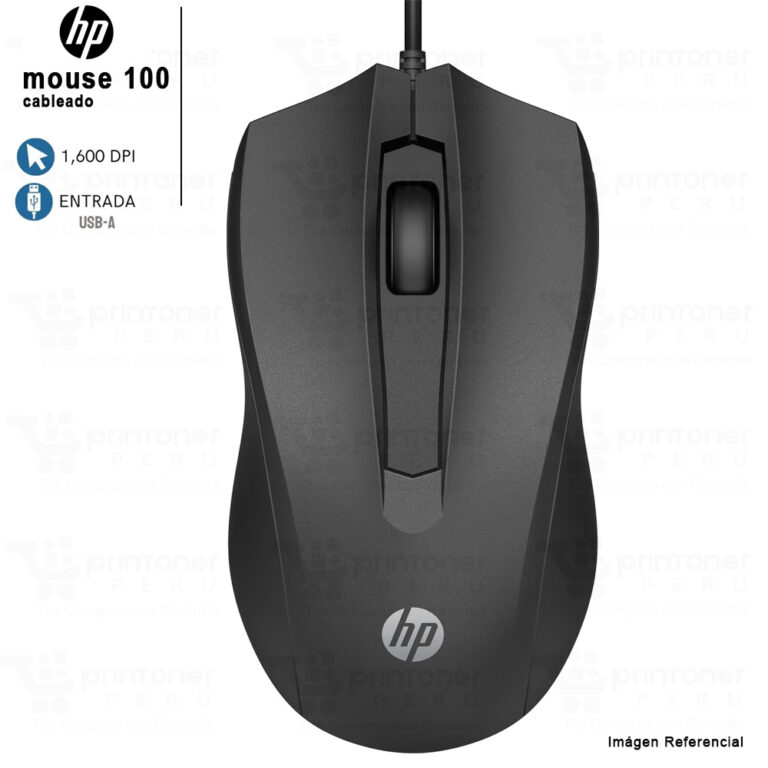 Mouse Cableado HP 100 USB Negro 1600 DPI Original (6VY96AA) - PrinToner ...